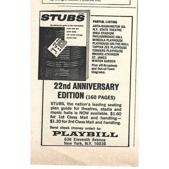 Art | Ad For Stubs 22nd Anniversary Edition Playbill Theatre 196s ...